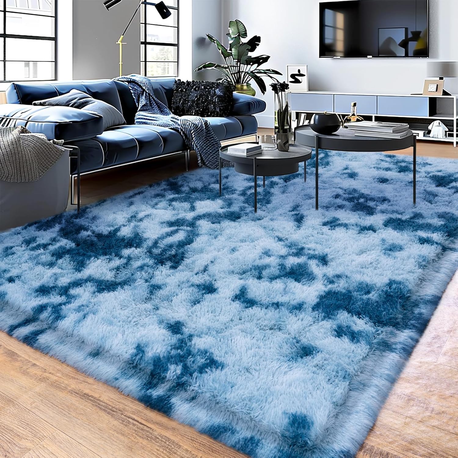 Amazon.com: Tie-Dyed Blue Shaggy Rugs Fluffy Carpets, Indoor Modern ...