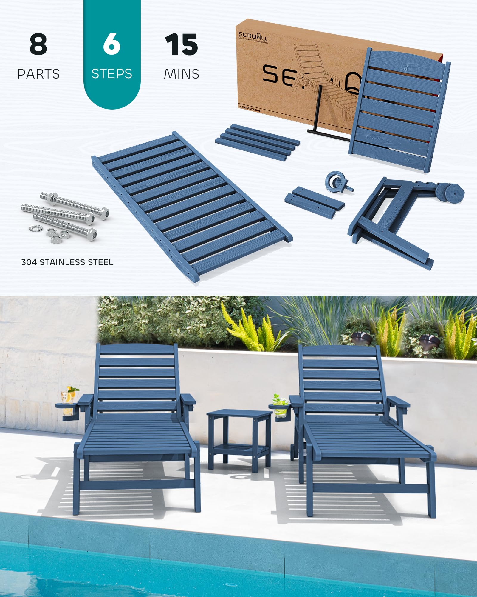 Snapklik.com : SERWALL Patio Chaise Lounge Chair, 5 Positions Outdoor ...