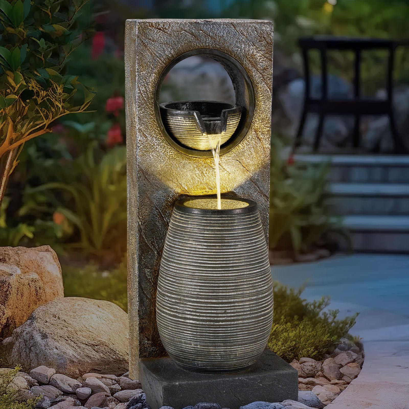 Amazon.com: YOLENY Water Fountain Outdoor with LED Lights, 39.7'' H ...