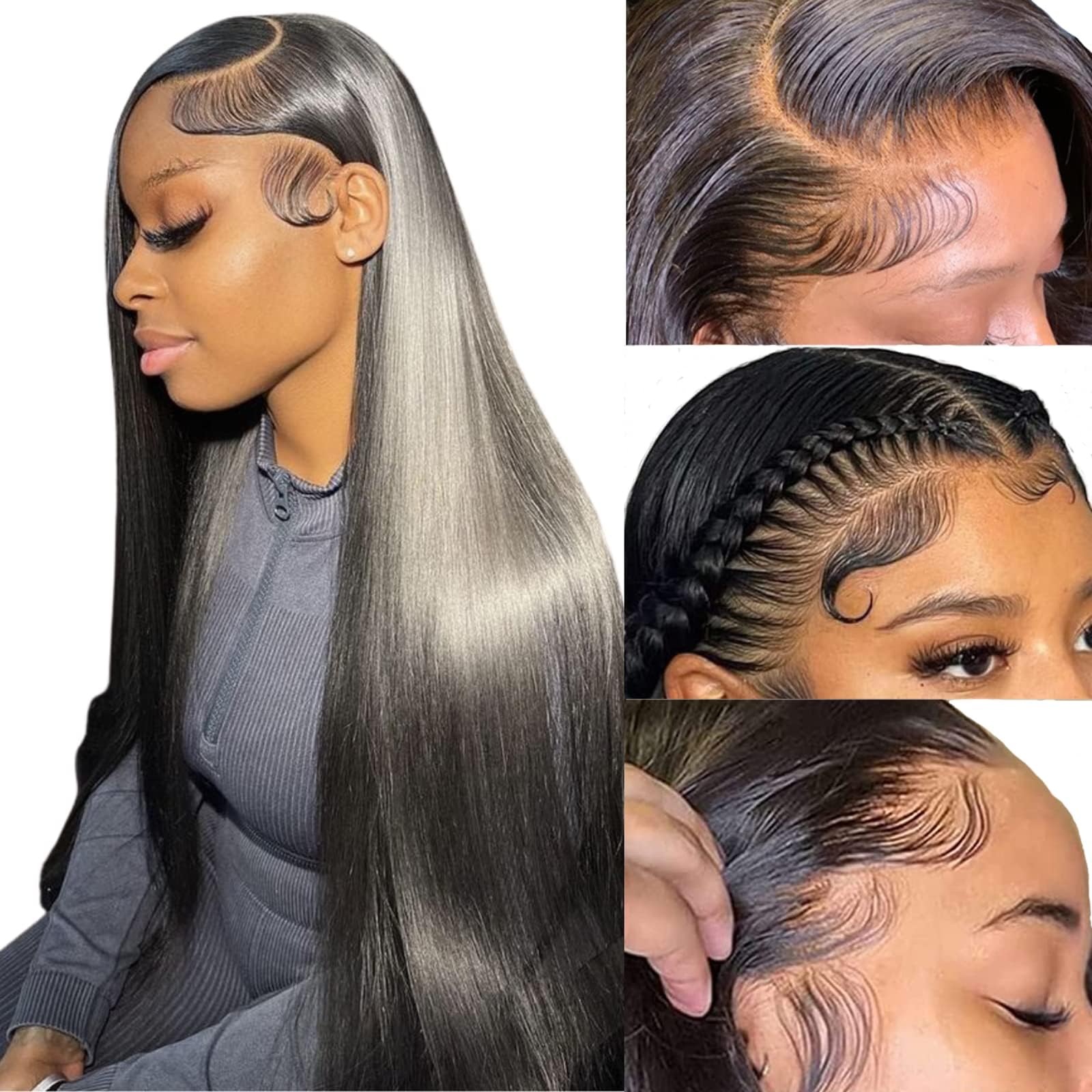 Amazon.com : Straight Lace Front Wigs Human Hair 180% Density 13x4 HD ...