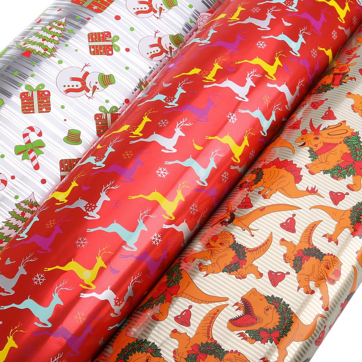 Amazon.com: UNOMOR Christmas Gift Wrapping Paper Rolls with 3 Designs ...