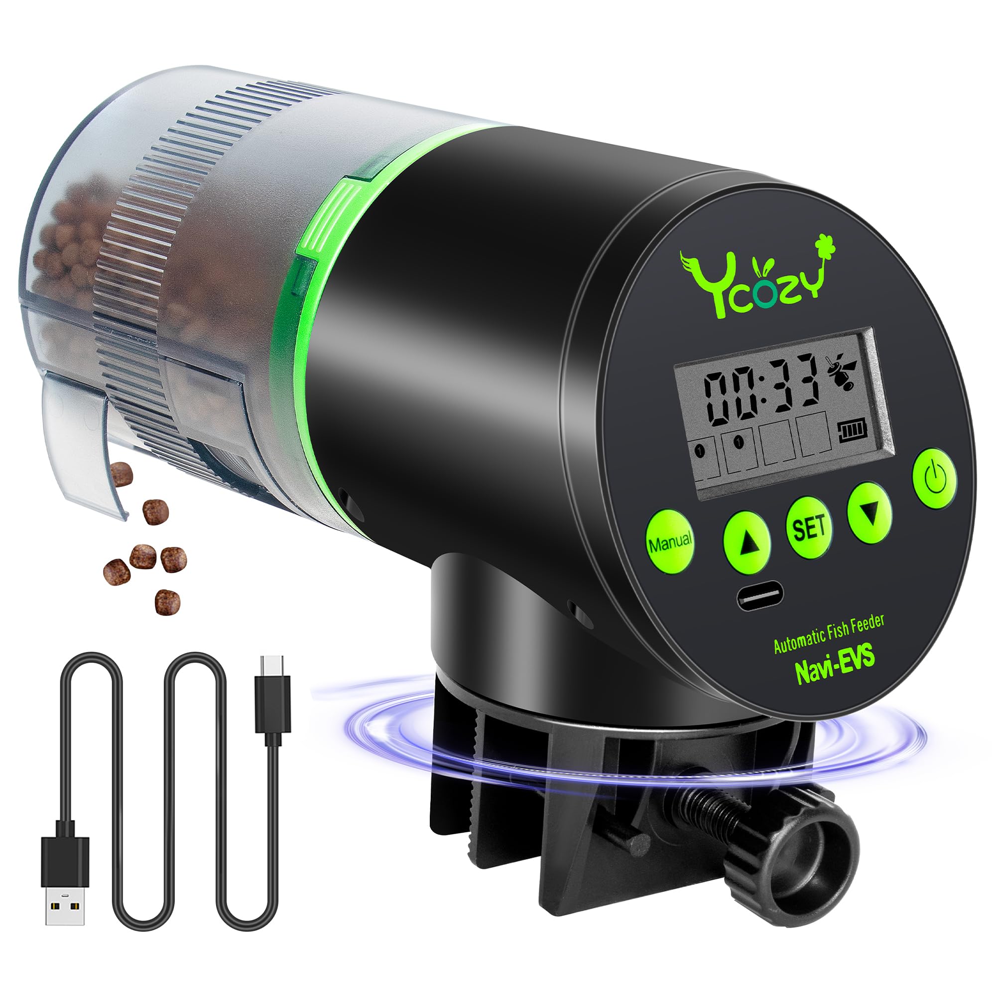 Ycozy Automatic Fish Feeder Rechargeable with USB Cable Moisture-Proof ...
