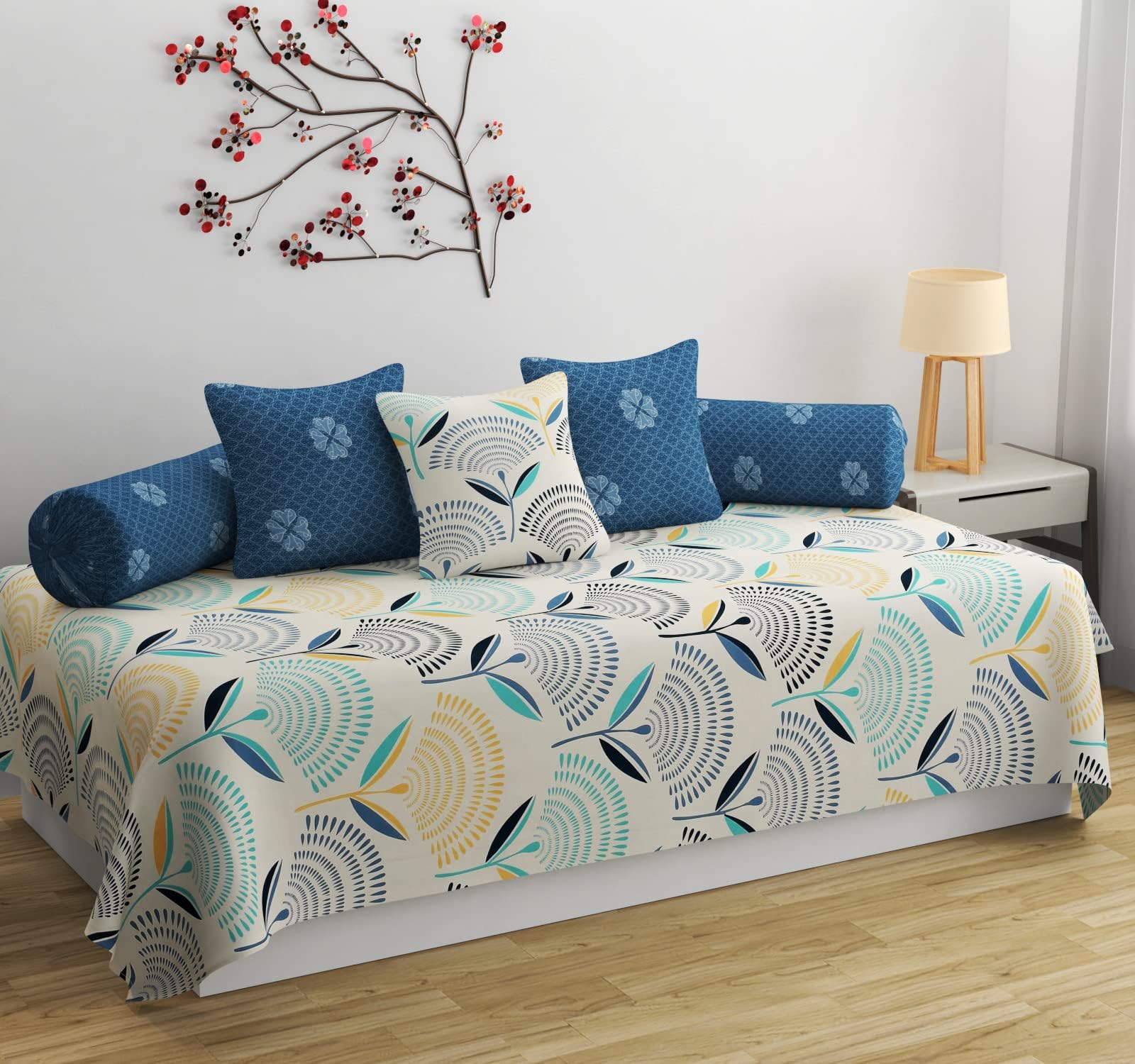 SHOMES Pure Cotton Printed Diwan Set Covers 6 Pieces for Living Room ...