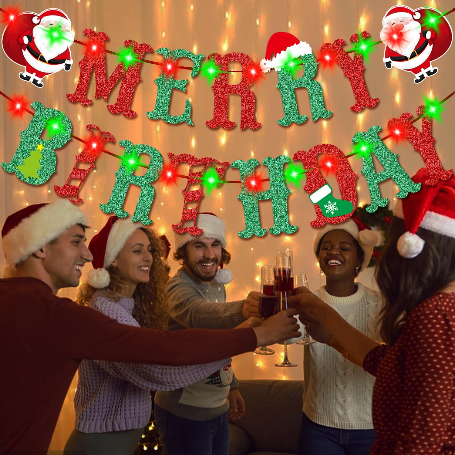 Feliz Cumpleaños Luces De Navidad 44 Uds. Adornos Para Cupcakes De
