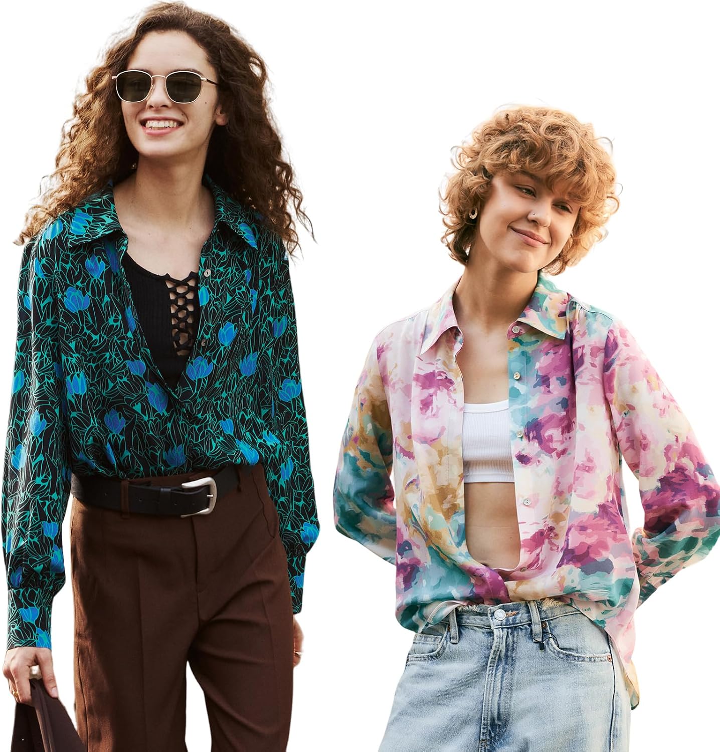 COLD POSH Silk Blouses for Women Casual Button Down Shirt Long Sleeve ...