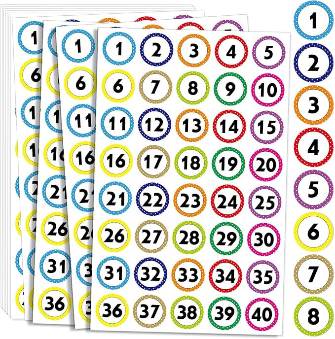 Amazon.com: 800 Number Stickers 1-40, 20 Sheets of Polka Dot Waterproof ...