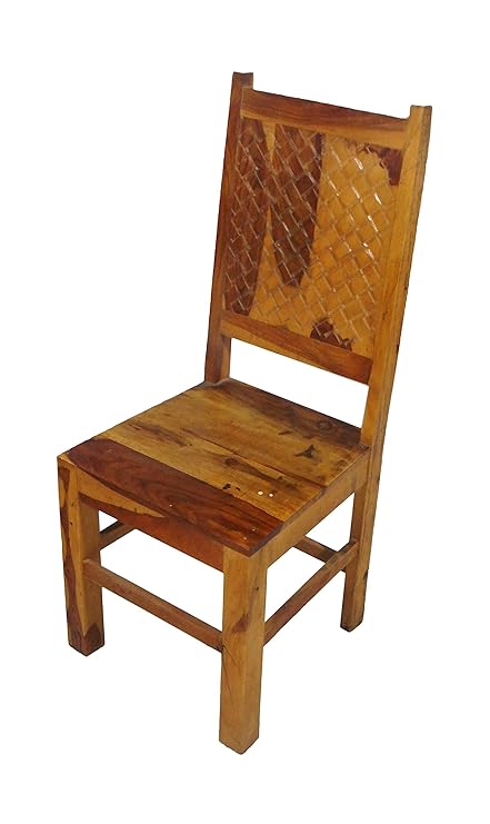 Pooja Chair with Back Carving (Natural Finish, Brown) : Amazon.in: Home ...
