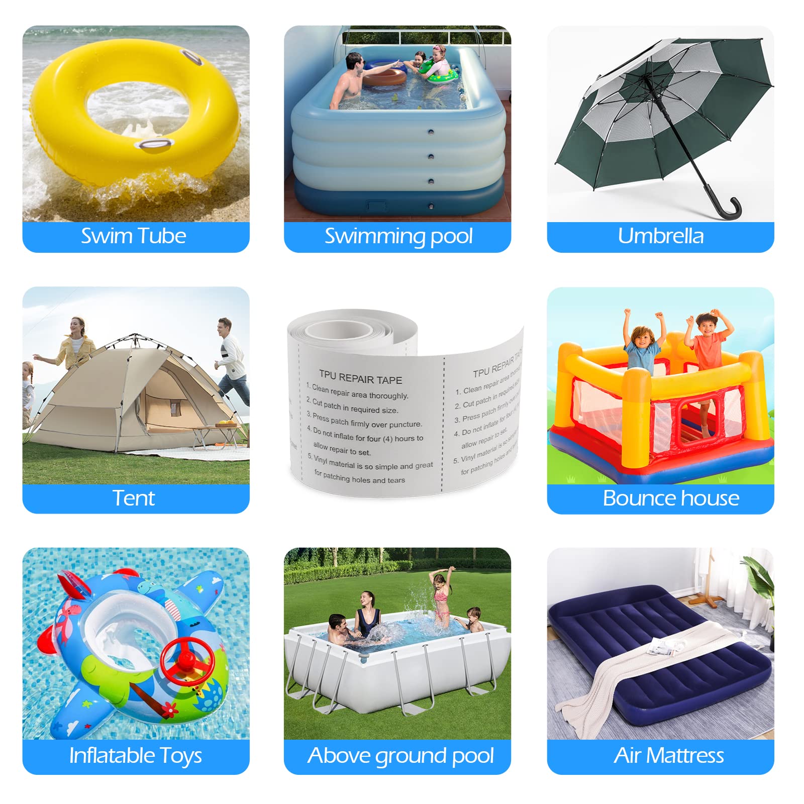 Snapklik.com : 8.2 Ft Roll Pool Patch Kit Air Mattress Repair Patch Kit TPU Patches For Air ...