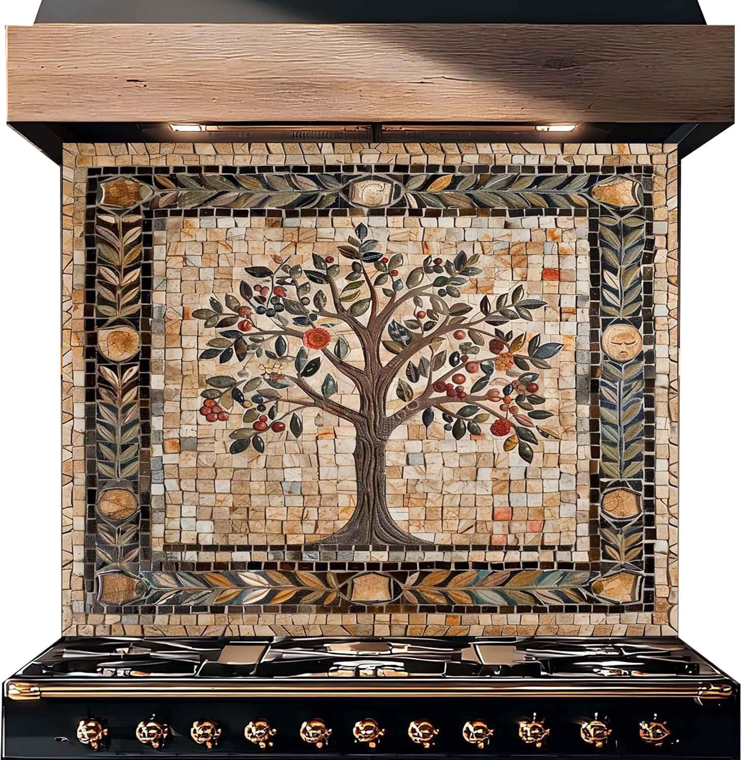 Amazon.com: Tempered Glass Backsplash for Kitchen, Mosaic Tree of Life ...
