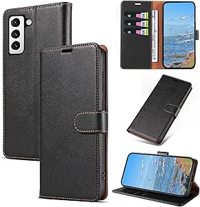 Amazon.com: KKEIKO Case for Samsung Galaxy S21, RFID Blocking PU Leather Wallet Case with Card ...