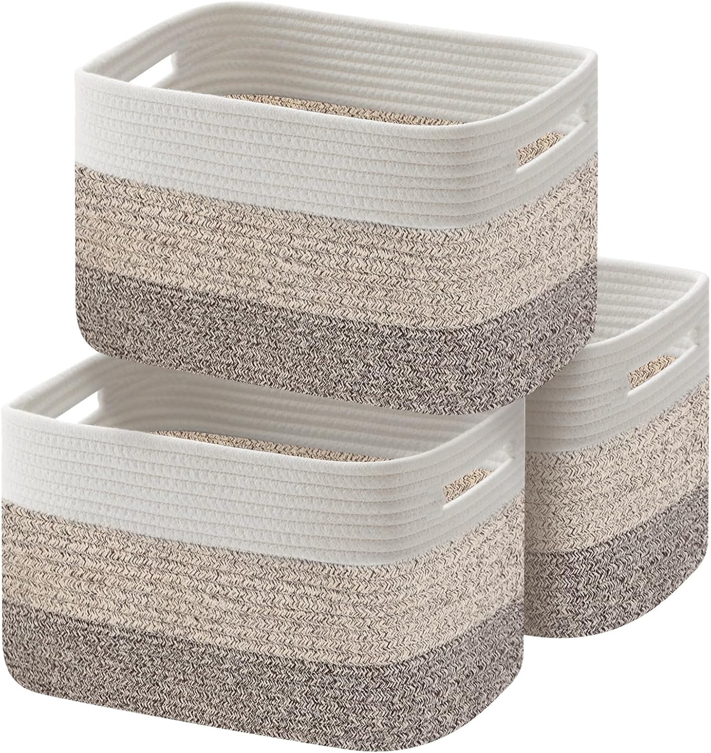 Amazon.com: ACEMAC 3 Pack Cotton Rope Storage Baskets, Rectangle ...