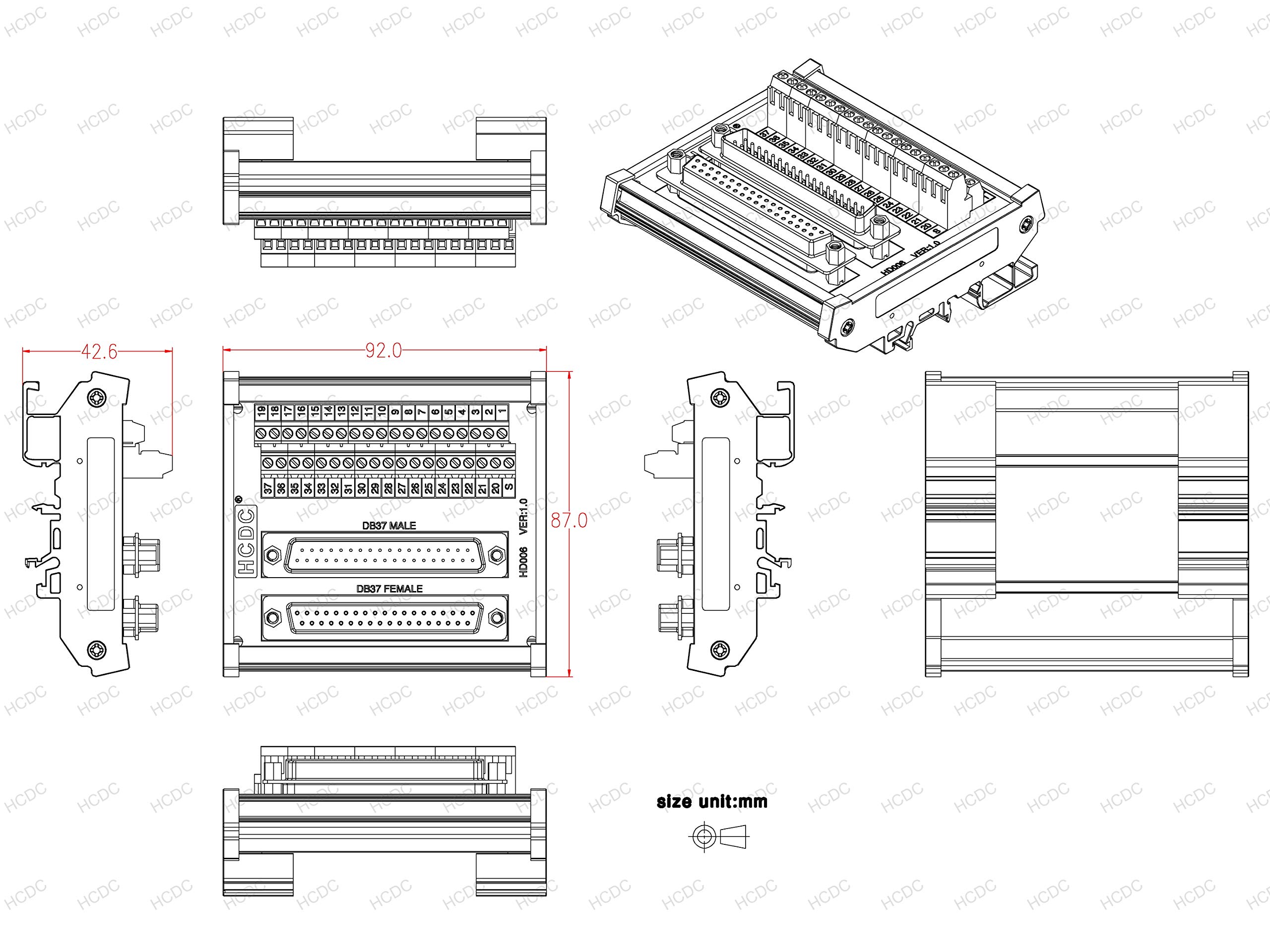 Snapklik.com : DIN Rail Mount D-SUB Male-Female Interface Module ...