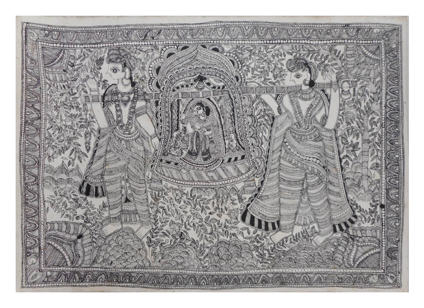 Ratneshwar Mithila Craft Paper Doli Kahar Painting (56 cm x 38 cm, Off ...