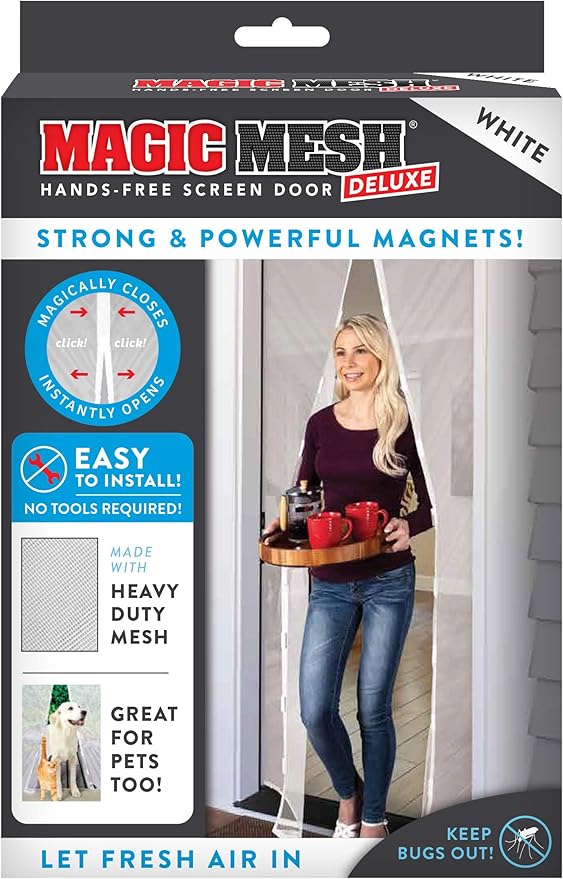 Magic Mesh Deluxe, White | Magnetic Screen Door, Heavy Duty, Magnetic ...