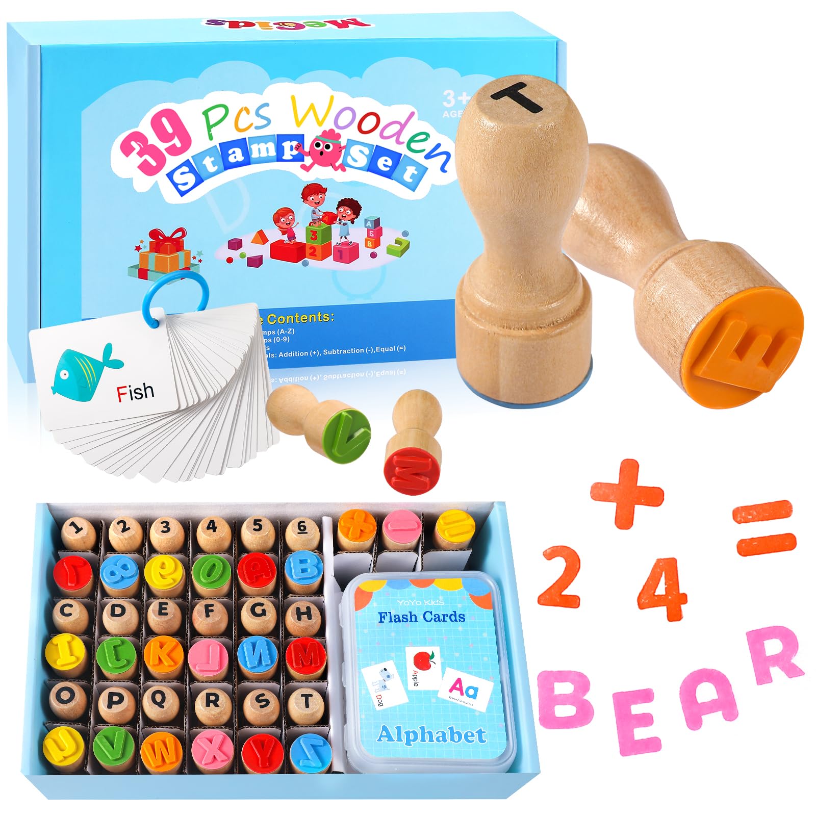Amazon.com: MeCids Wooden Alphabet Number Stamp for Kids - Educational ...