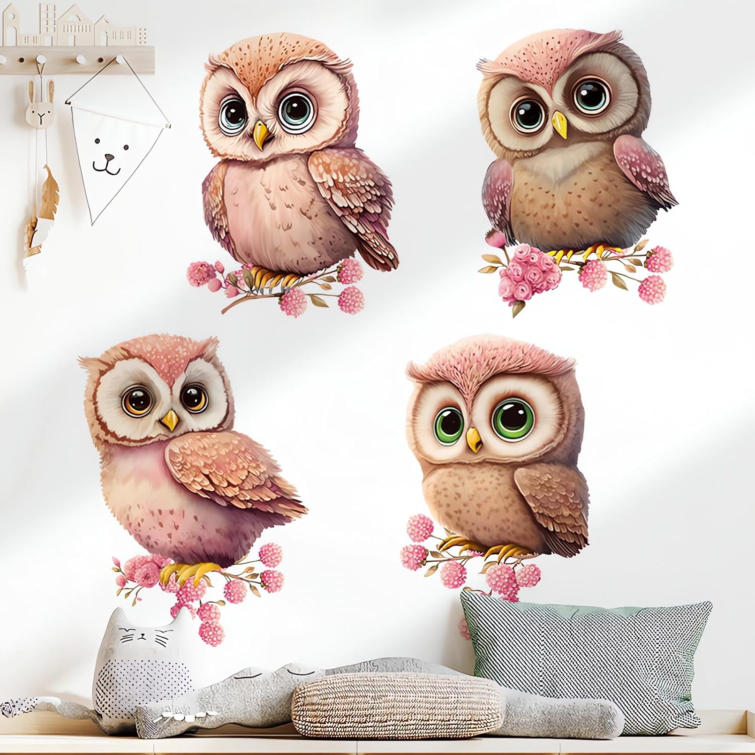 Amazon.com: Cute Pink Little Owl Wall Stickers, sacinora Cartoon Animal ...