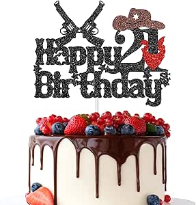 Amazon.com: Dalaber Happy 21st Birthday Cake Topper, Western Theme ...