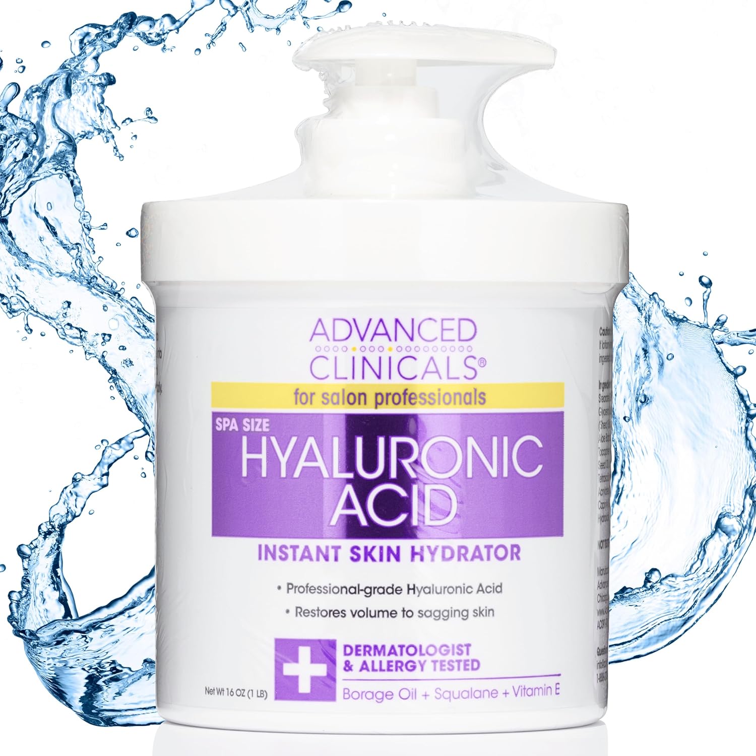 Advanced Clinicals Anti-Ageing Hyaluronic Acid Cream For Face, Body, Hands. Instant Hydration ...