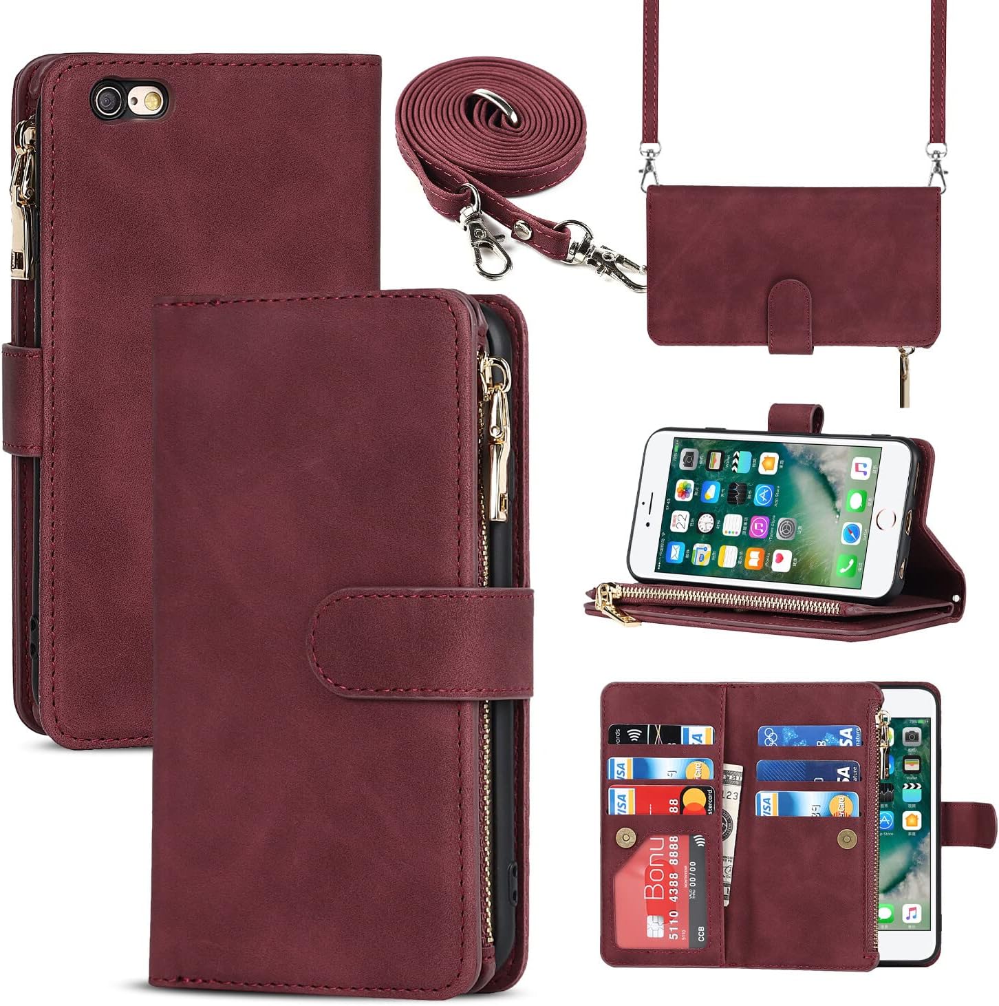Amazon.com: Jaorty PU Leather Wallet Case for iPhone 6 Plus/6S Plus ...