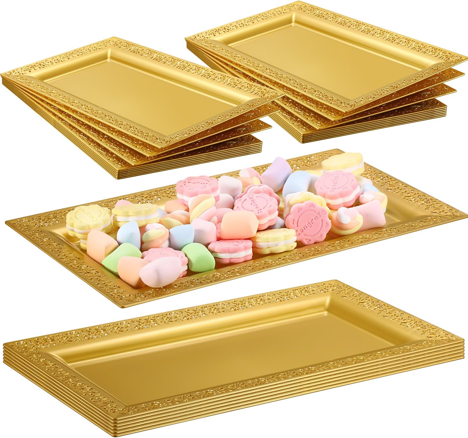 Amazon.com: Maxcheck 24 Pcs Gold Plastic Serving Tray Platter Set 14 x ...