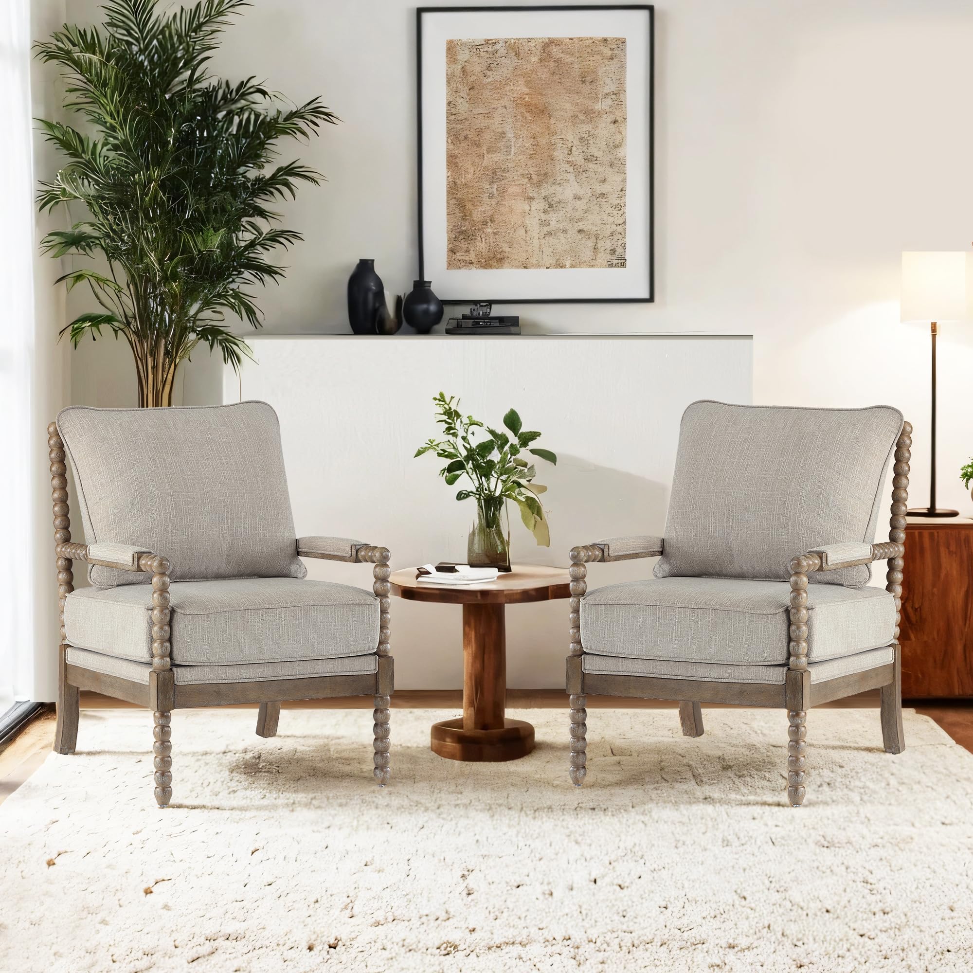 Amazon.com: DUHOME Linen Fabric Spindle Accent Chairs Set of 2,Spool ...