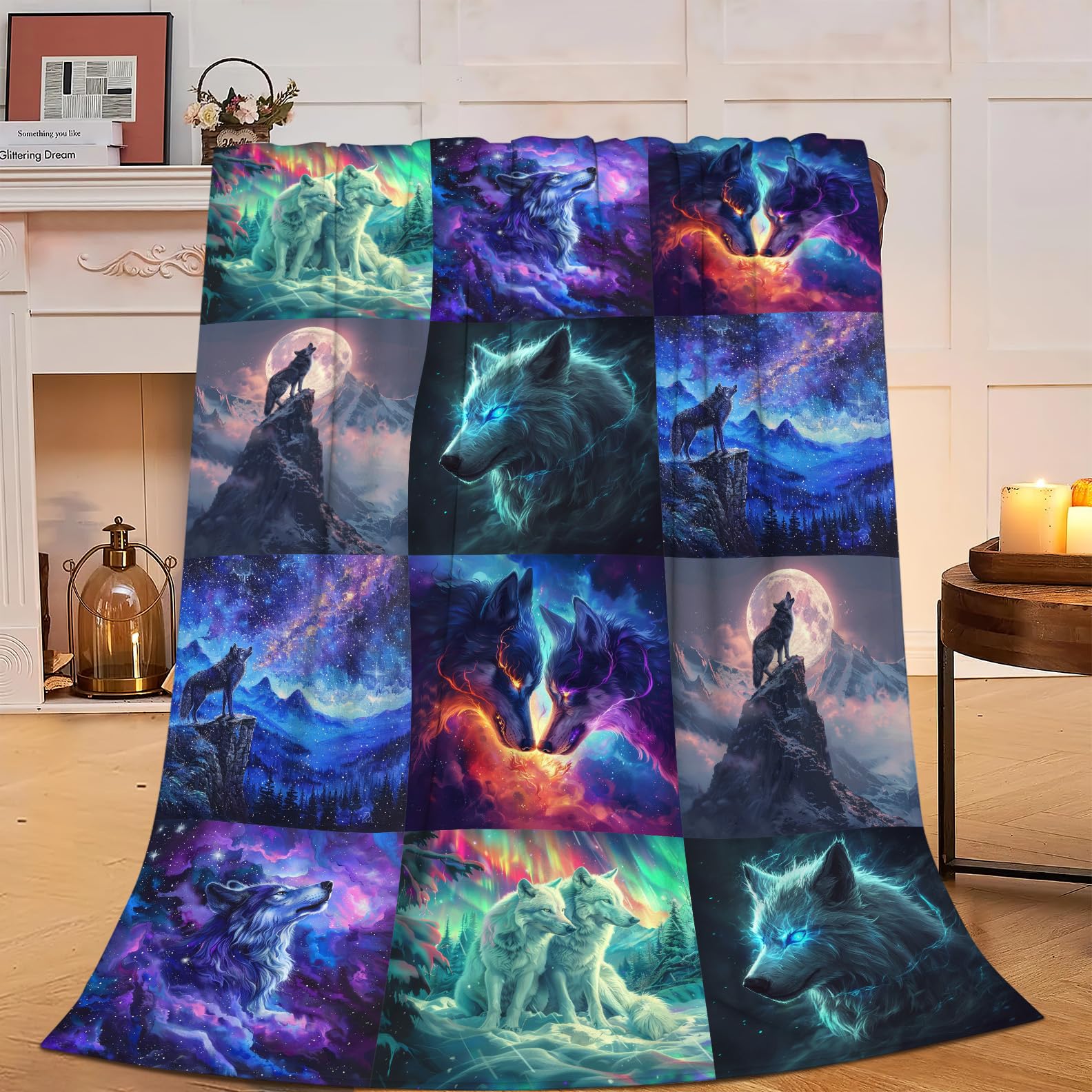 Amazon.com: Wolf Blanket Colorful Wolf Fleece Throw Blanket Fuzzy Plush ...