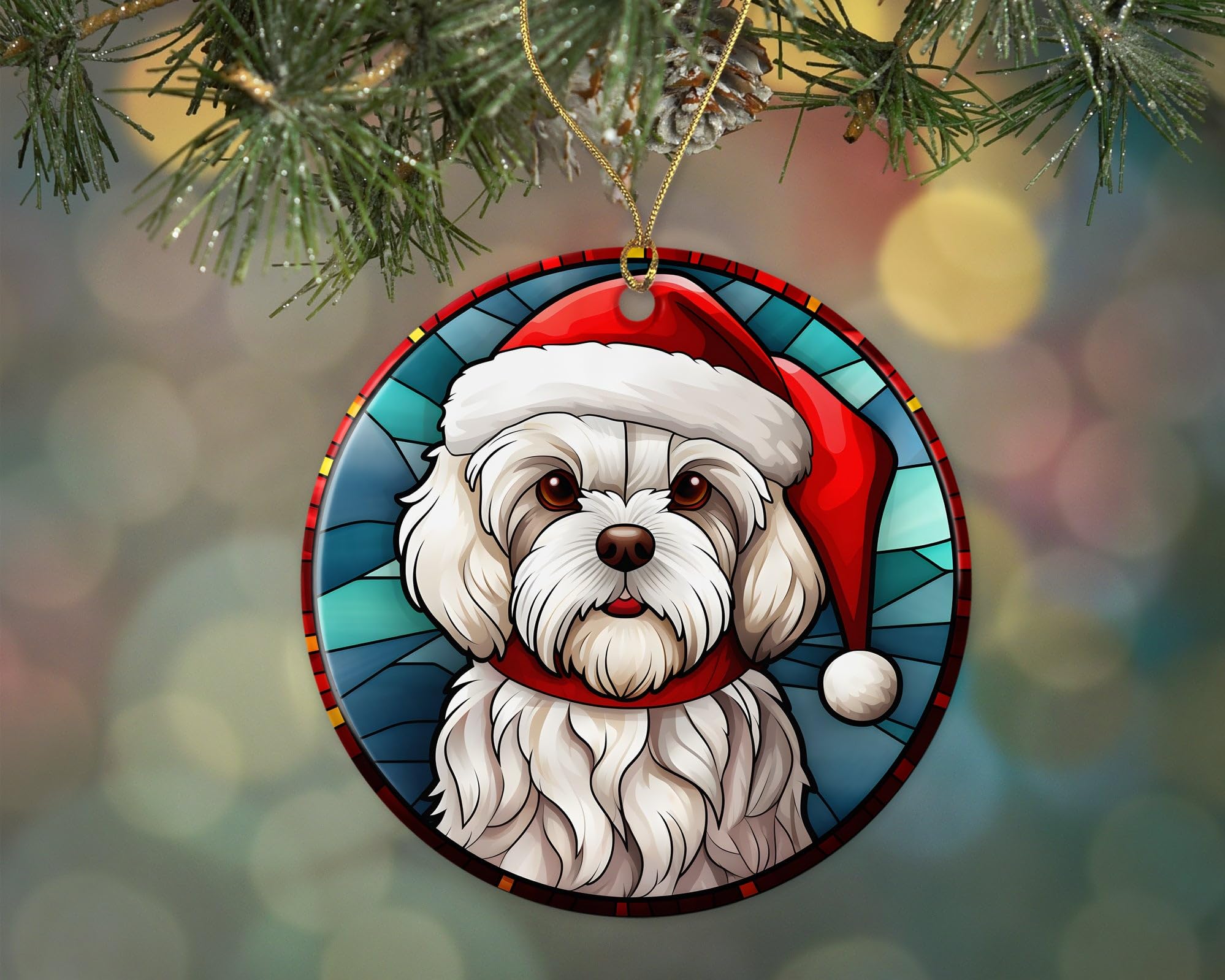 Amazon.com: Maltese Christmas Stained Glass Ceramic Ornament, Christmas ...