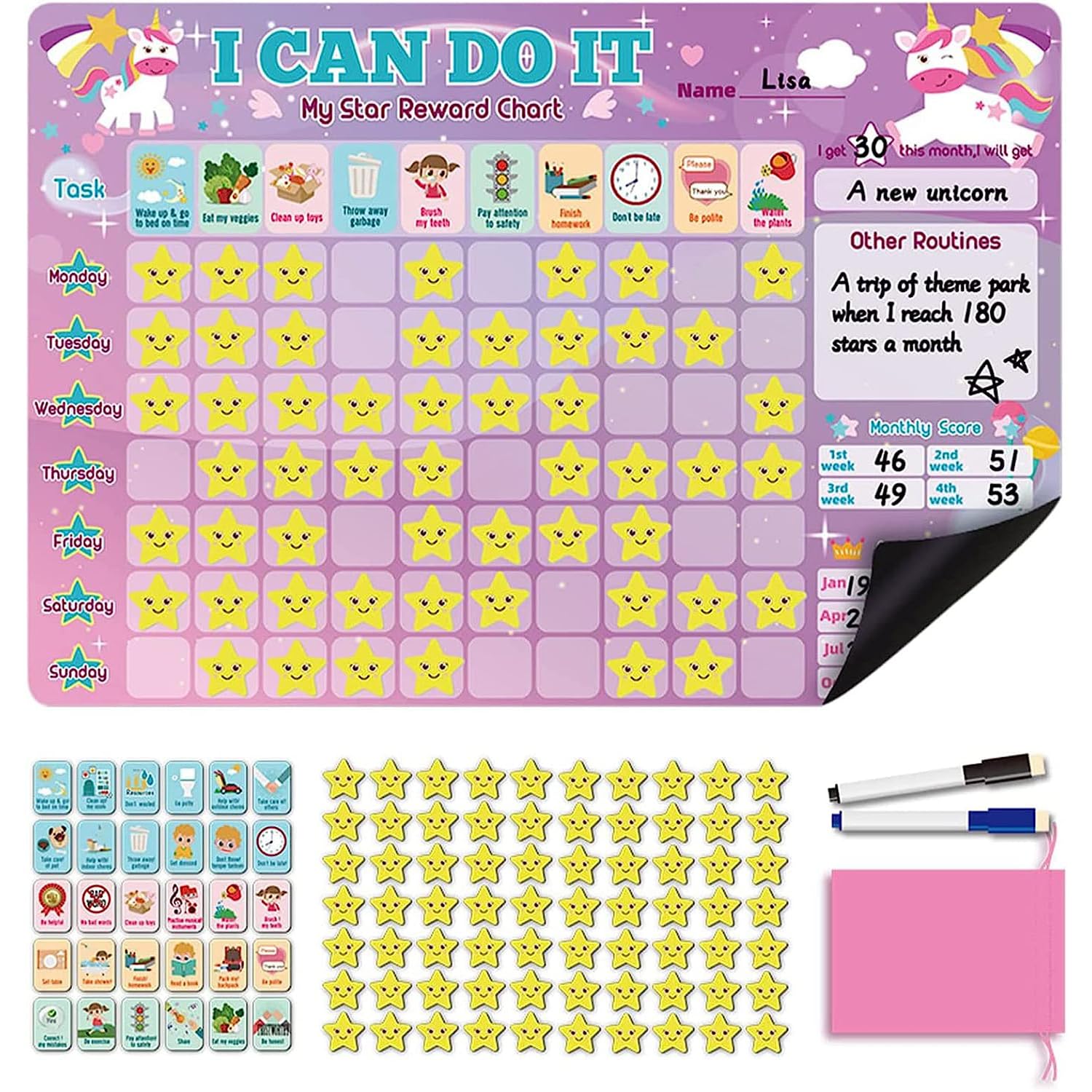 Buy Xspring Magnetic Reward Chart Kids, Kids Chore Chart with ...