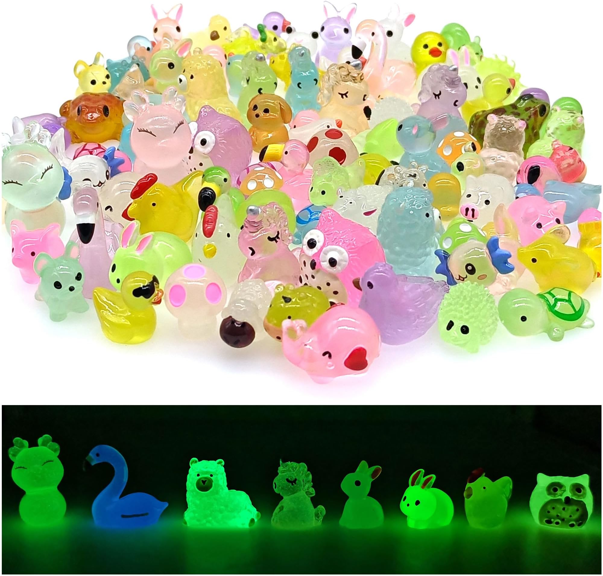 Amazon.com: Tazimi 90 PCS Mini Resin Animal Figurines Glow in The Dark ...