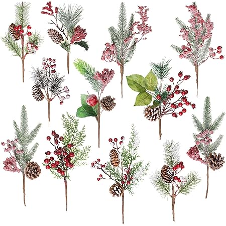 Amazon.com: Crafare 12 PC 12 inch Artificial Christmas Floral Picks ...