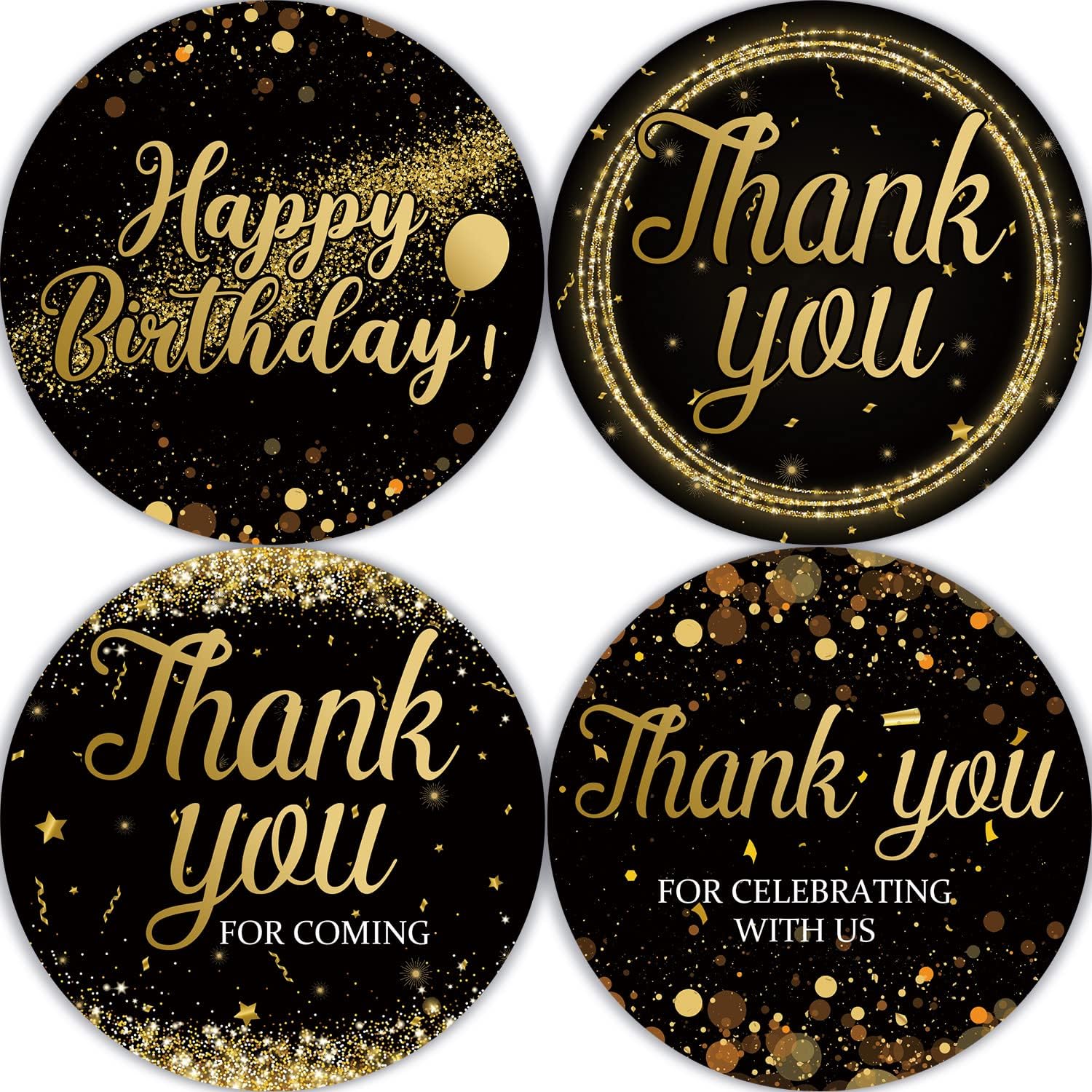 Amazon.com: Black Golden Happy Birthday Stickers,Gold Foil Birthday ...