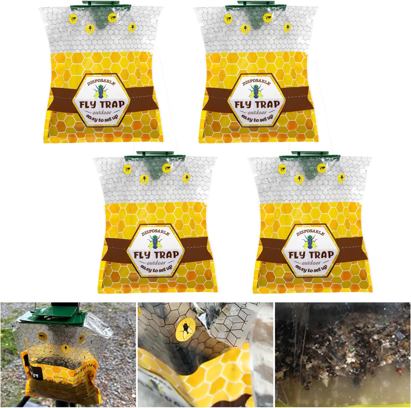 Amazon.com : 4 Pack Big Fly Bag with Bait, Effective Fly Killer, Fly ...