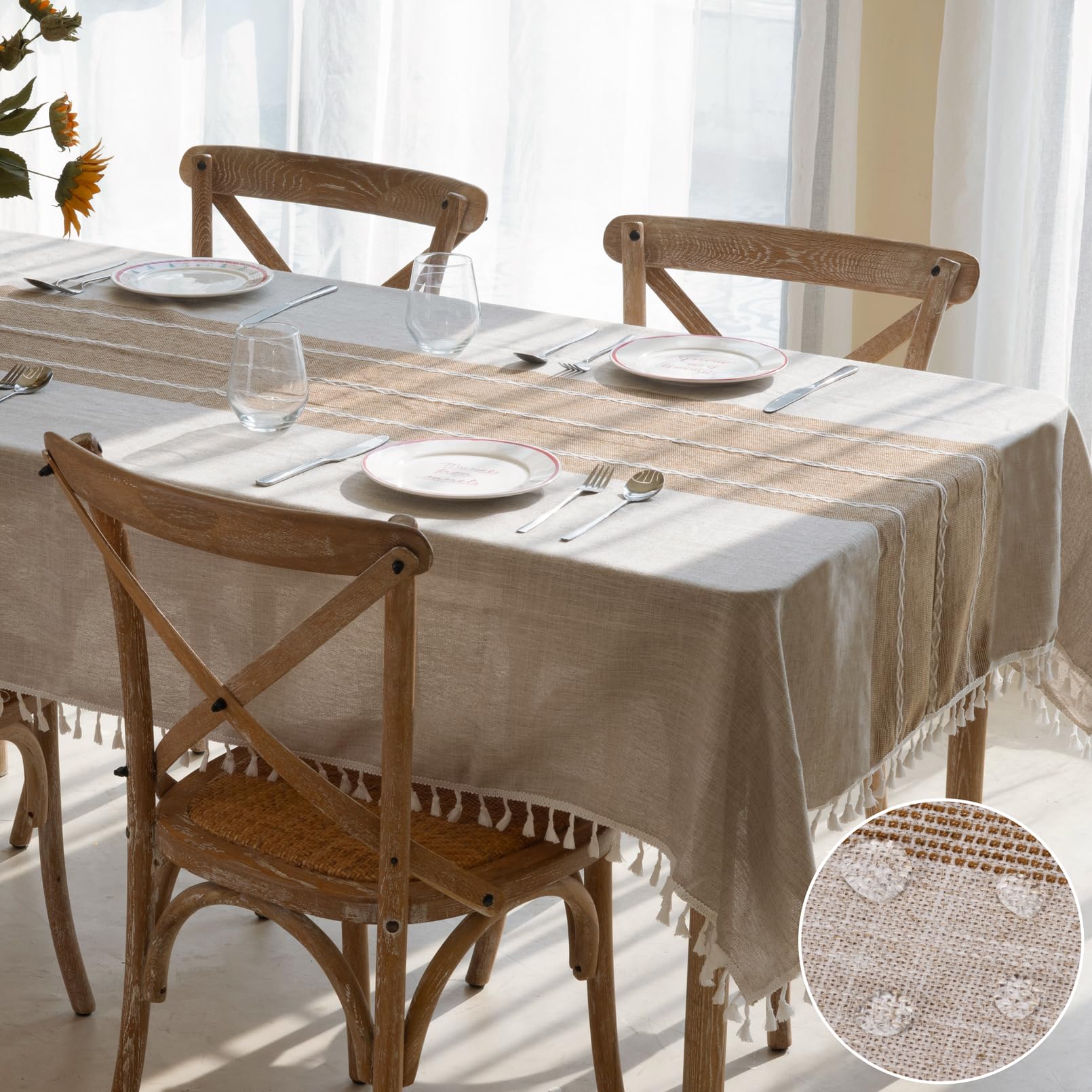 Amazon.com: Winknowl Rustic Tablecloth, Cotton Linen Fabric Wrinkle ...