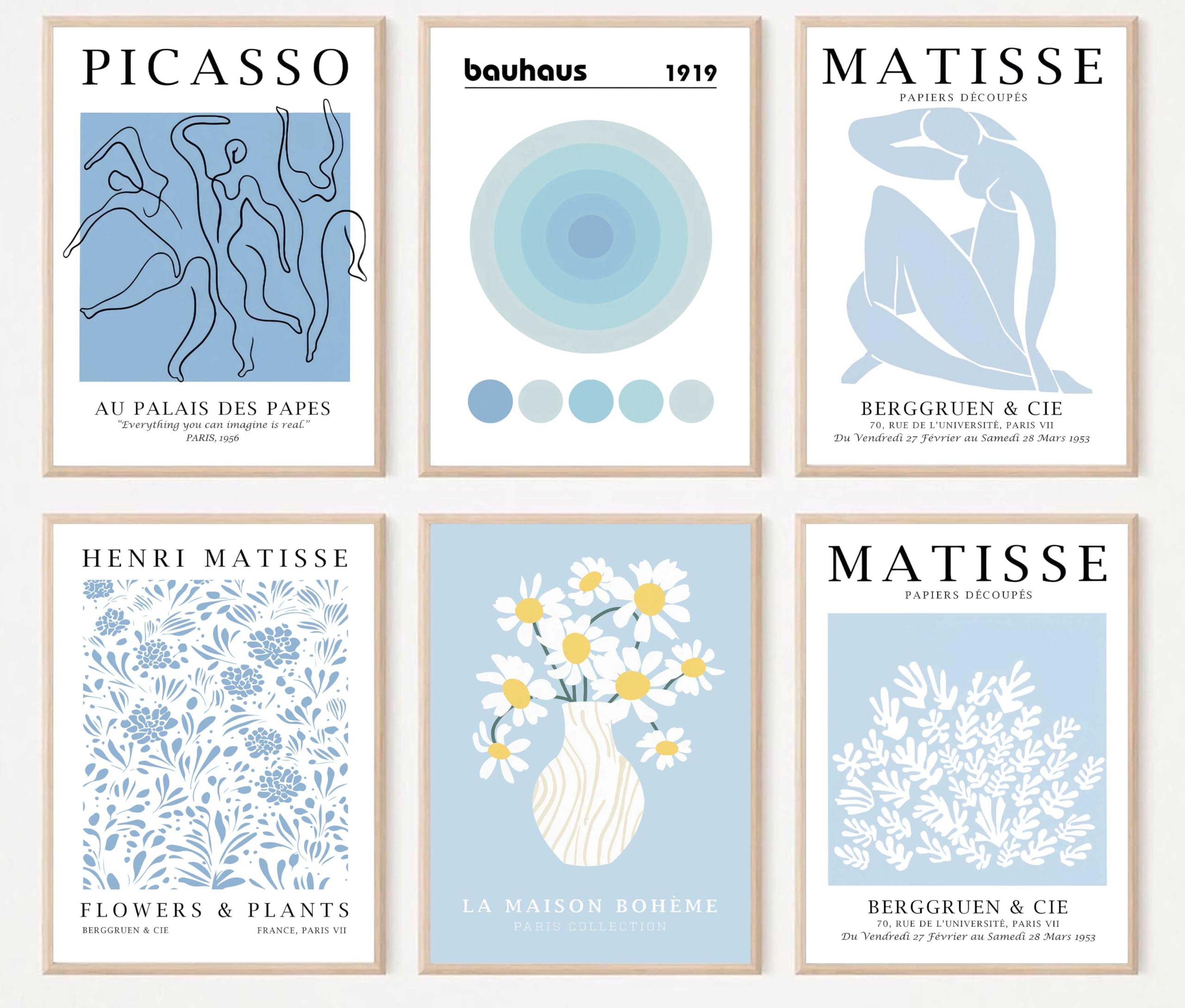 Amazon.com: ZLYARTMP 6Pcs Retro Abstract Blue Wall Art Flower Market ...