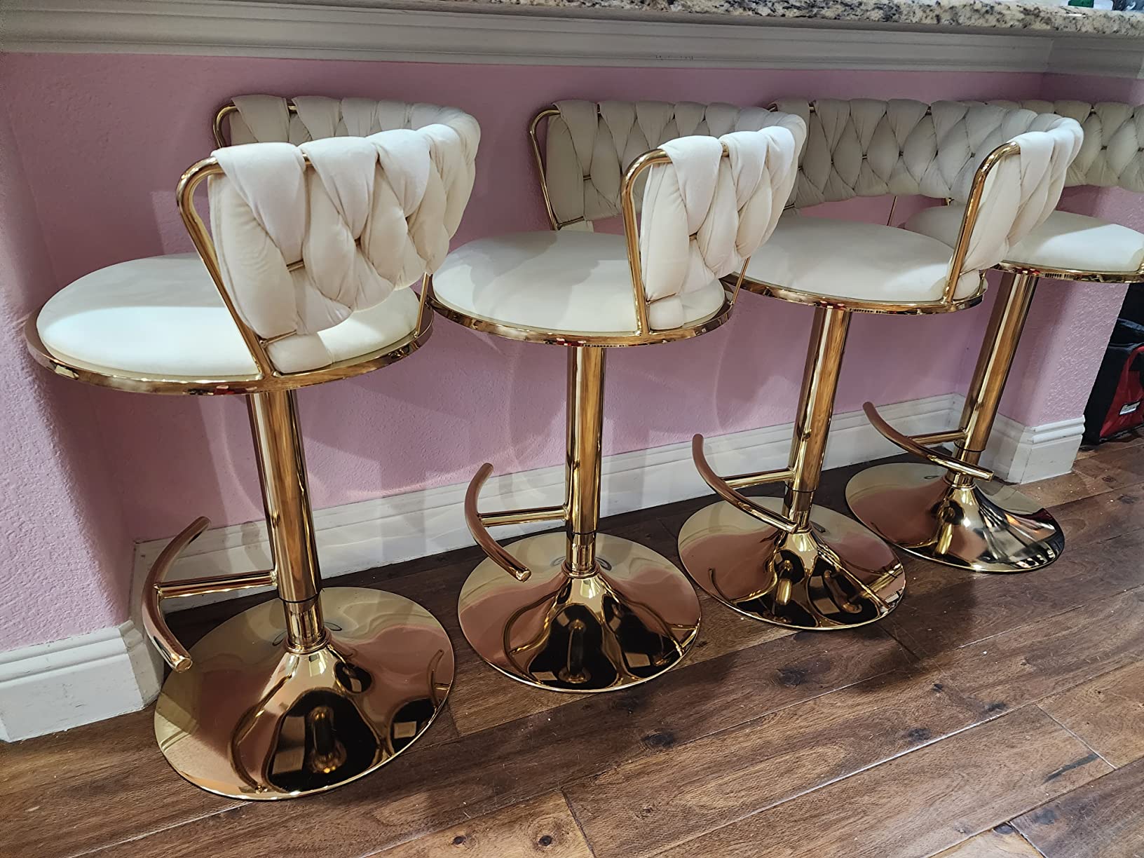 $33/mo - Finance Kiztir 360° Velvet Swivel Bar Stools Set of 4 ...