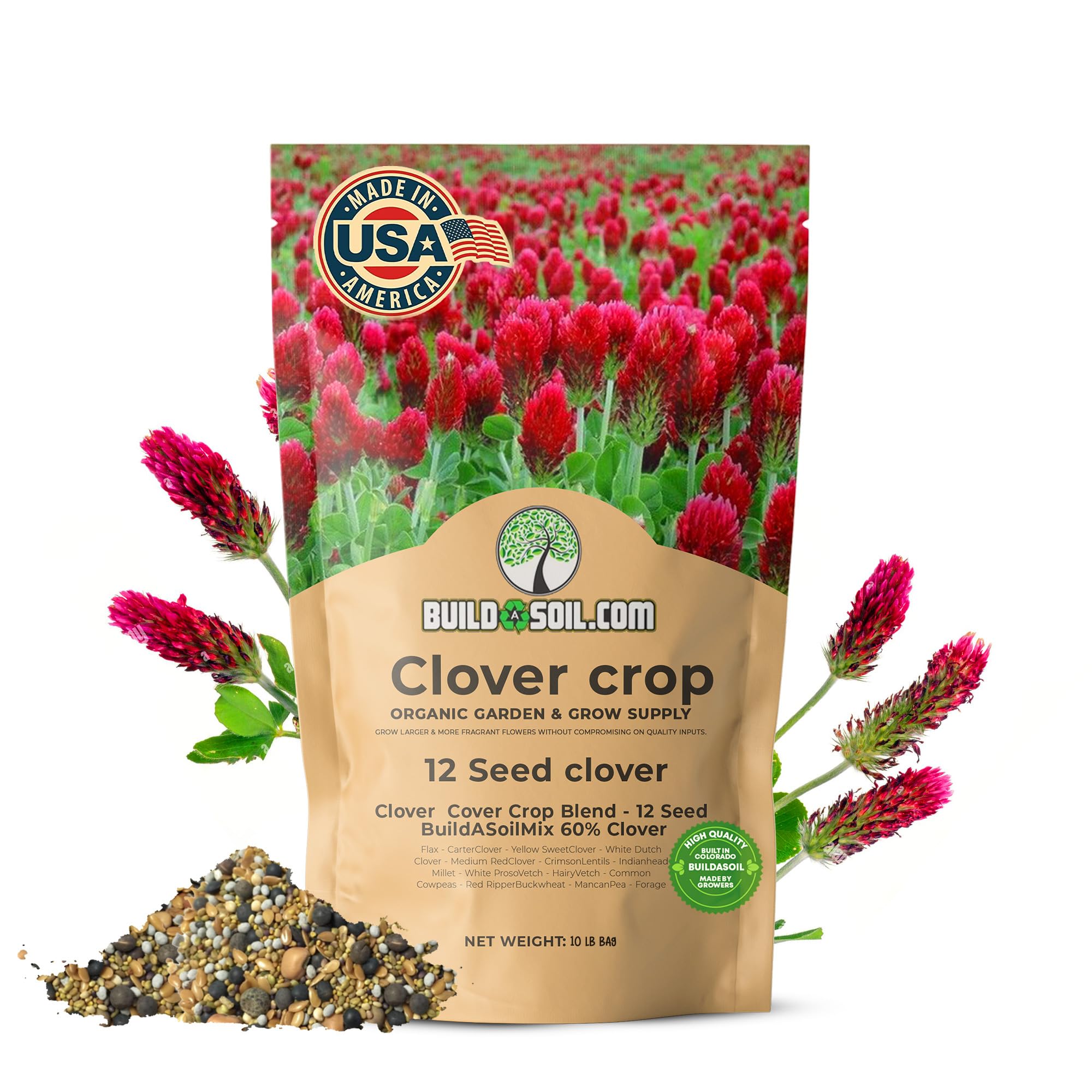 Amazon.com : BuildASoil No-Till Clover Seed Cover Crop Blend 12 Species ...