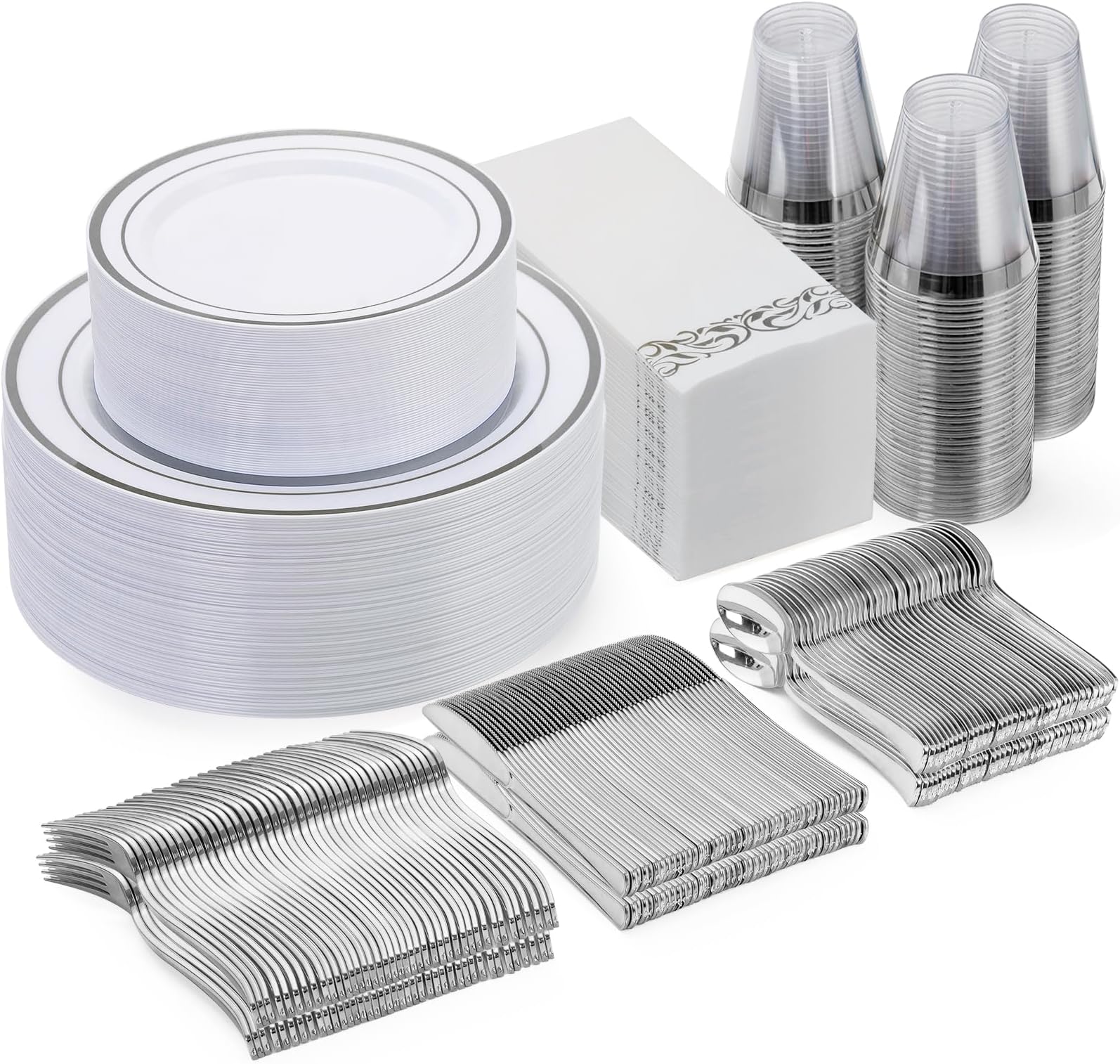 Amazon.com: By Madee: 175 Pcs Silver Plastic Plates and Napkins ...