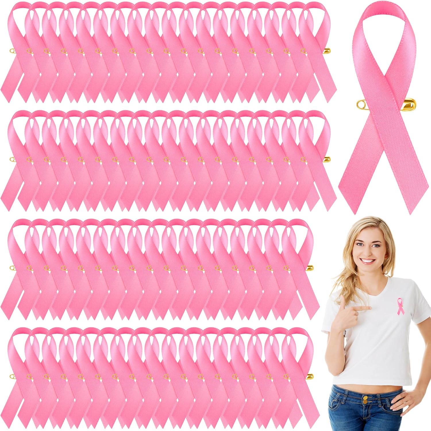 Amazon.com: Aodaer Pink Ribbon Pins - 100 Piece Bulk Breast Cancer Awareness Lapel Pins Official ...