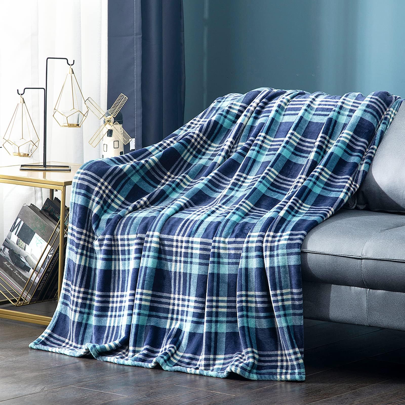 Amazon.com: MAINSTAYS FLEECE THROW 50 in x 60 IN/ BLUE & GRAY PLAID ...