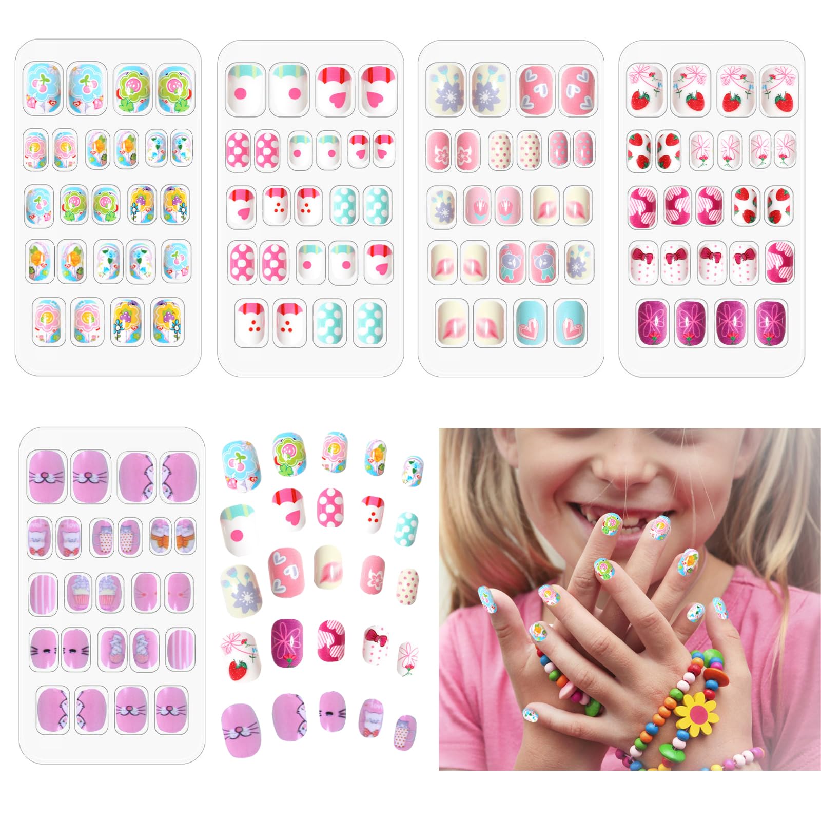 Scettar 120 Pcs Kids False Nails, Children Nails Kids Stick On Nails ...