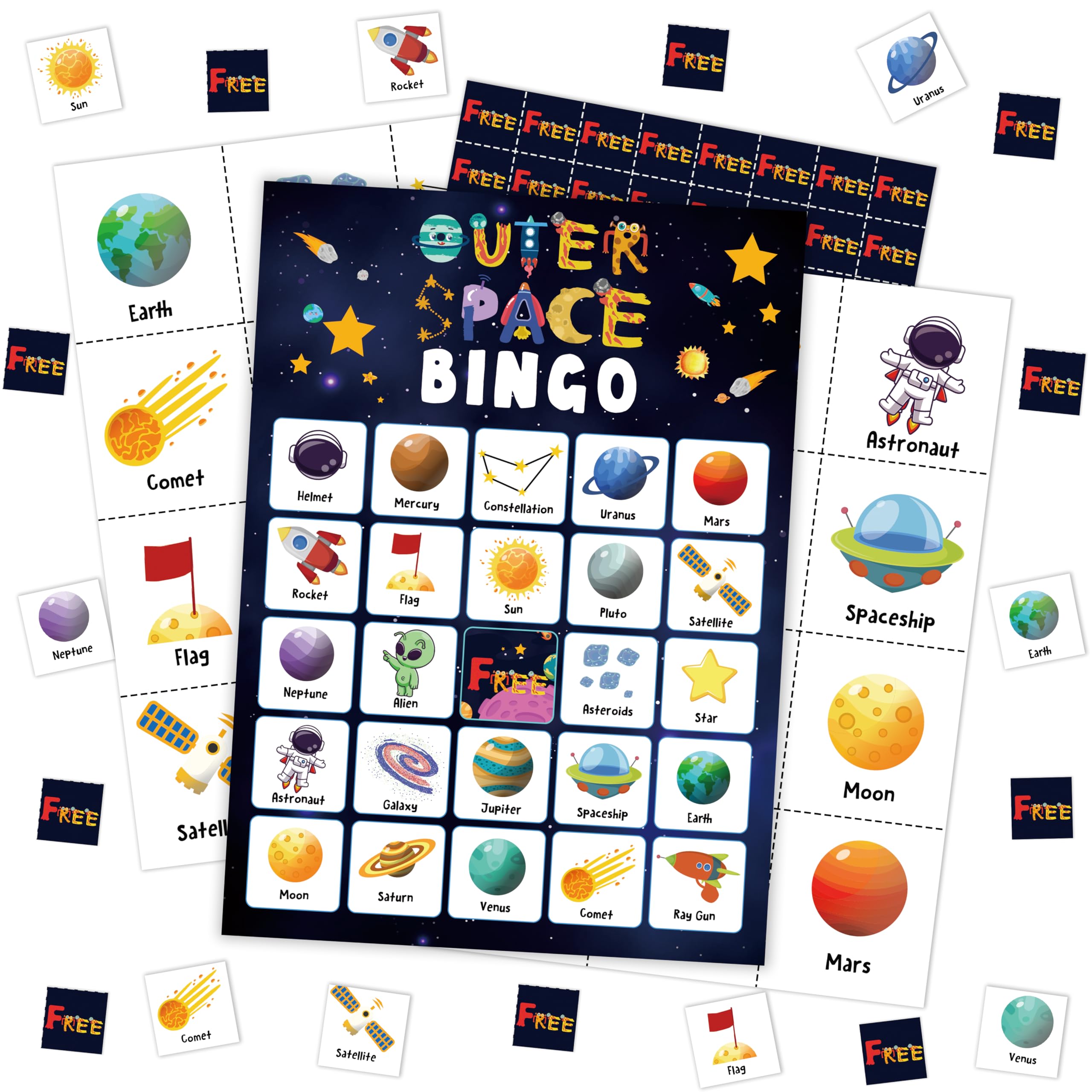Amazon.com: Mueddur Space Party Bingo Card, Outer Space Themed Birthday ...