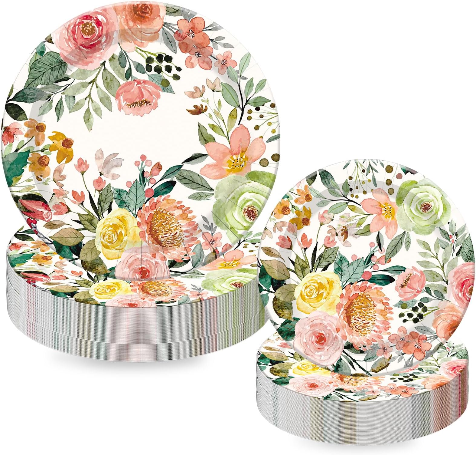 Amazon.com: Juvale 80 Pack Disposable Watercolor Floral Party Plates, 9 ...