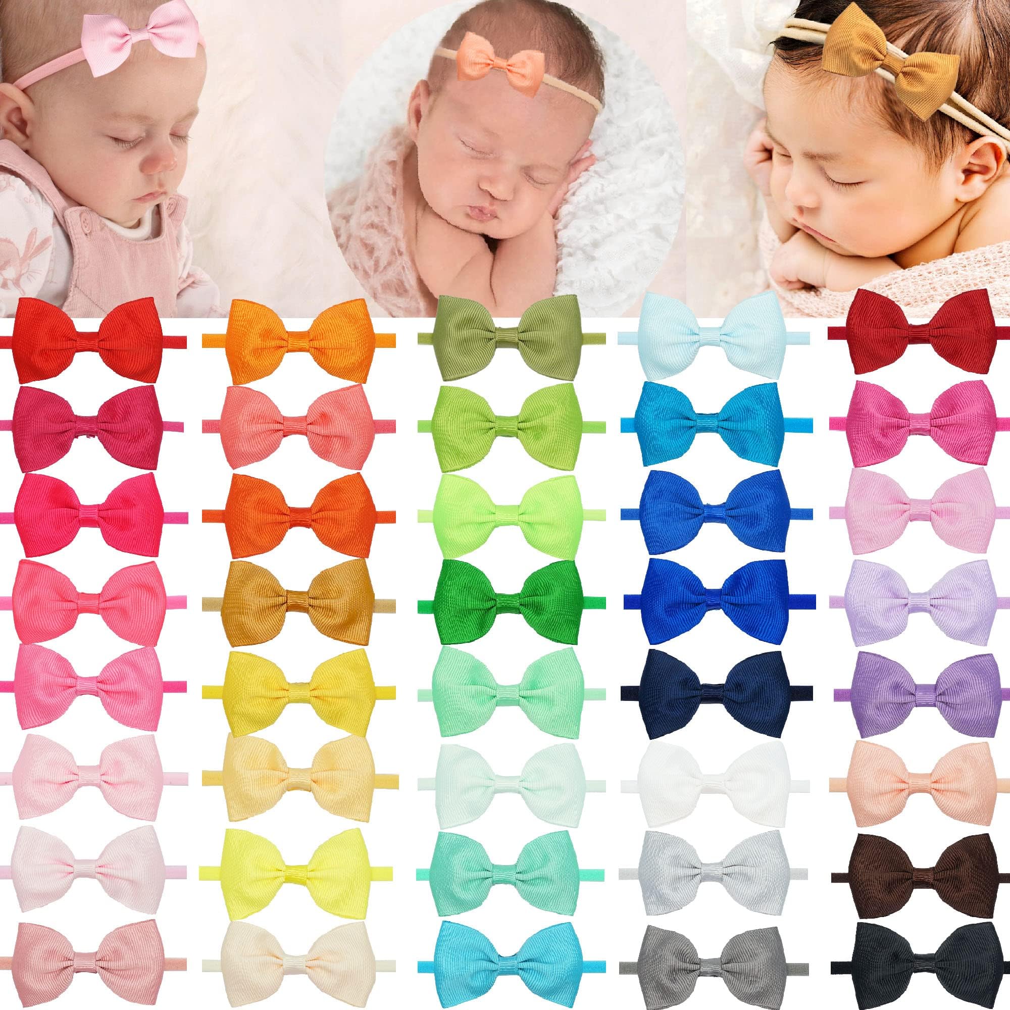 Amazon.com: CÉLLOT 40 Colors Baby Bow Headbands 2.75" Hair Bows Super ...