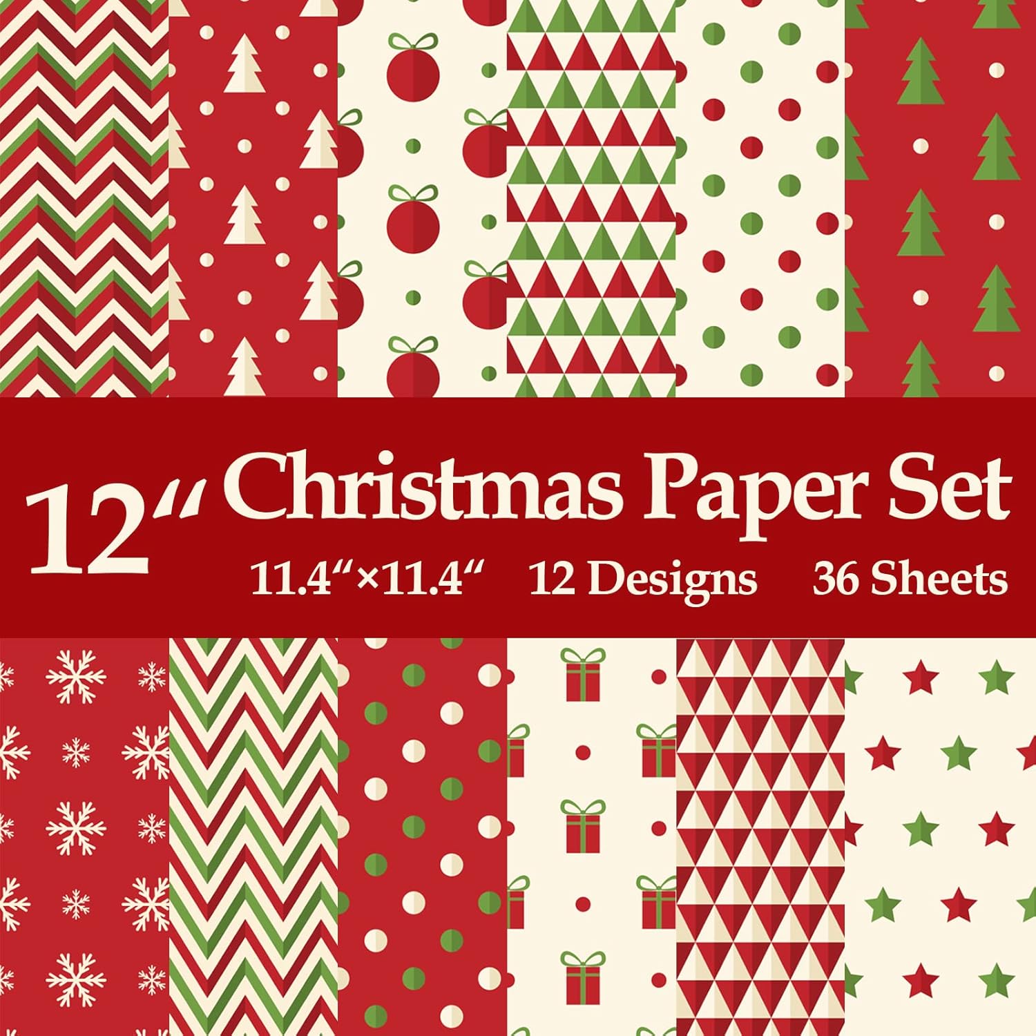 Amazon.com : 12" Christmas Pattern Paper & Sticker Kit Red Scrapbook ...