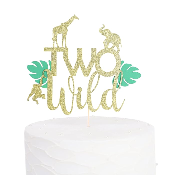 Buy Two Wild Cake Topper - Gold Glitter Safari Animal Second Birthday ...