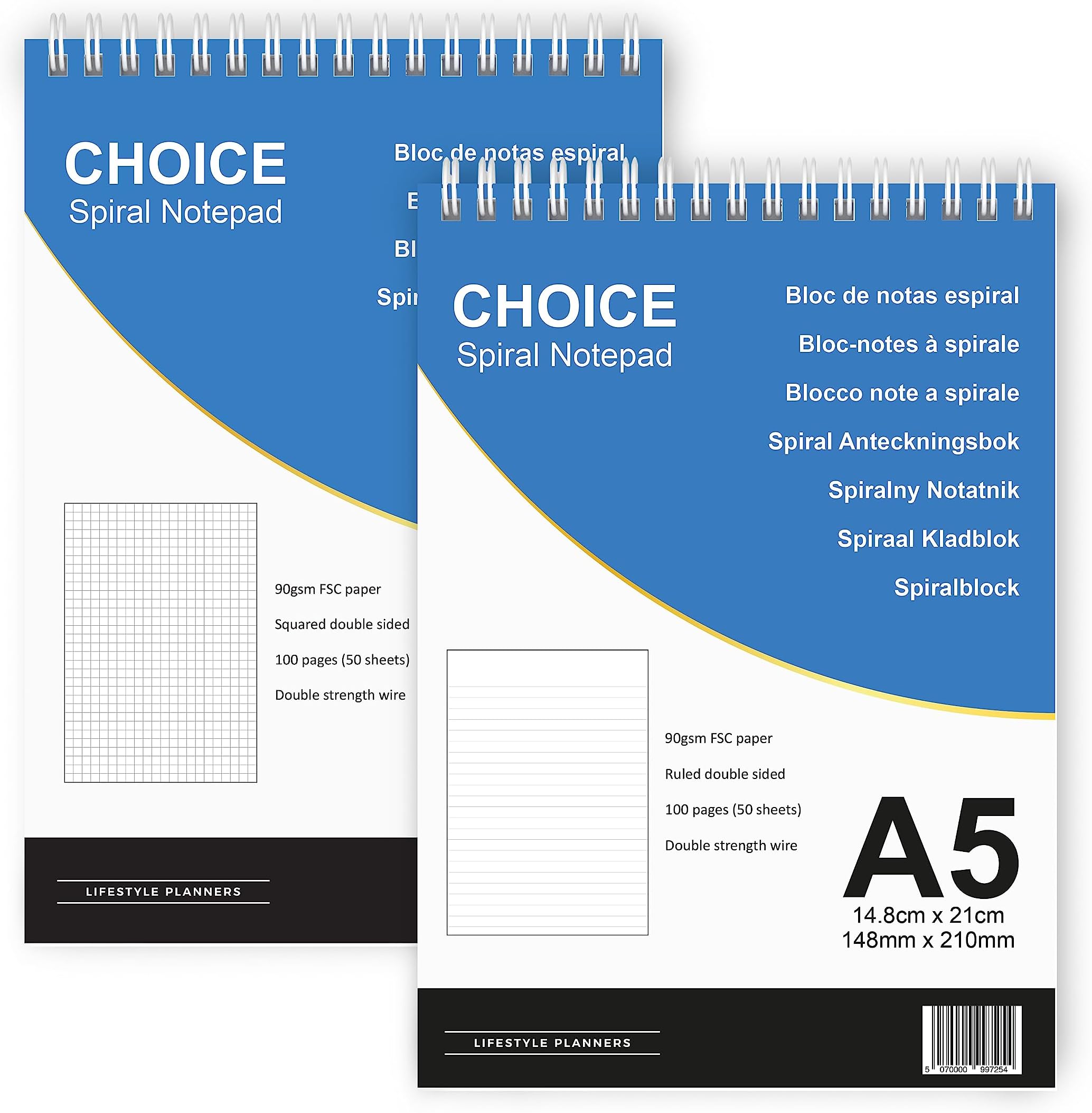 Choice A5 Squared Notepads - 2 Pack - Double Strength White Wire ...