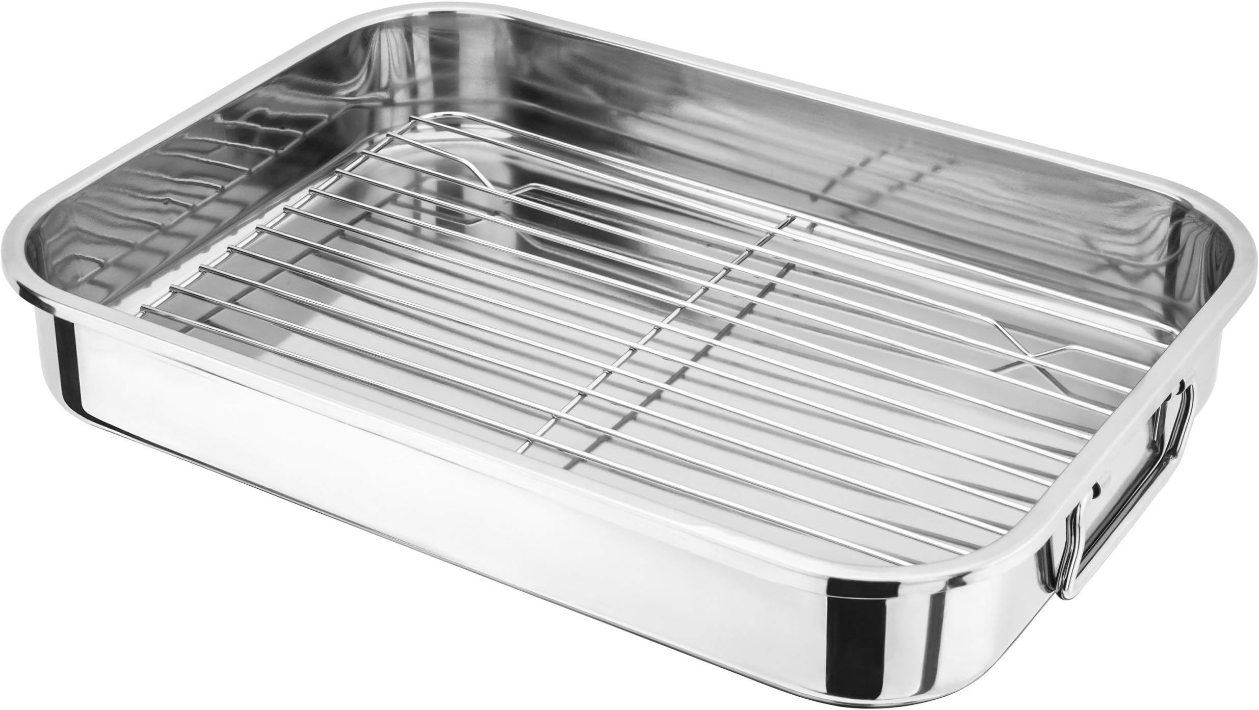 New Stainless Steel Roasting Tray with Grill Rack - Sturdy Handles ...