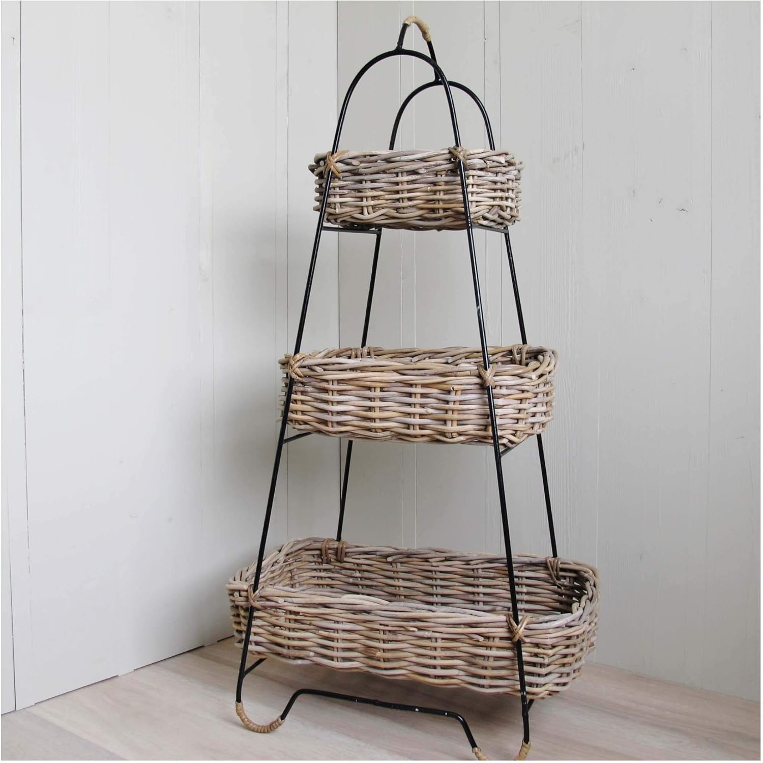 3 Tier Vegetable Rack Grey Rattan Rectangular Baskets : Amazon.co.uk ...