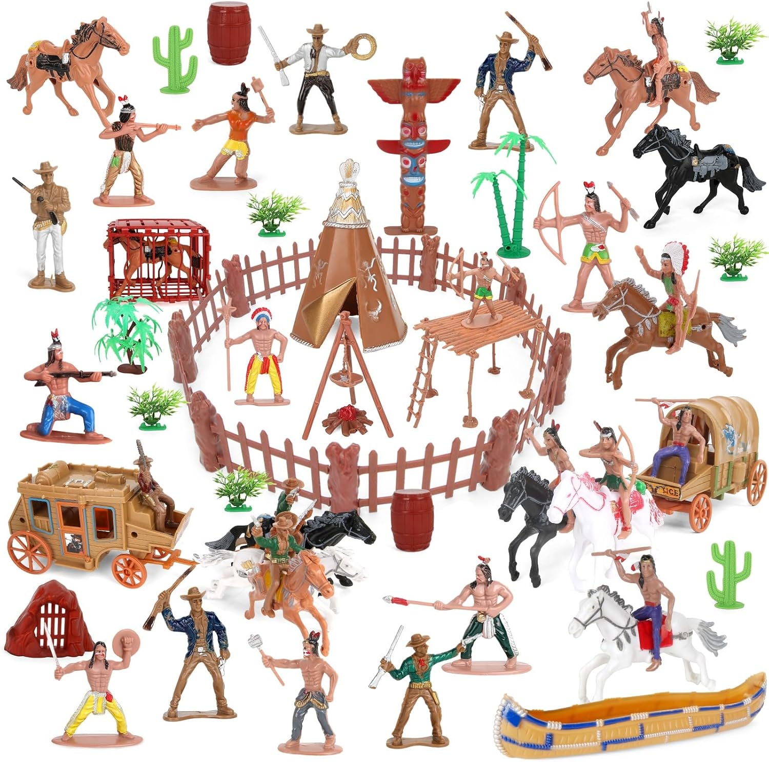 Boderam Wild West Cowboys and Indians Plastic Figures Playset,77PCS ...
