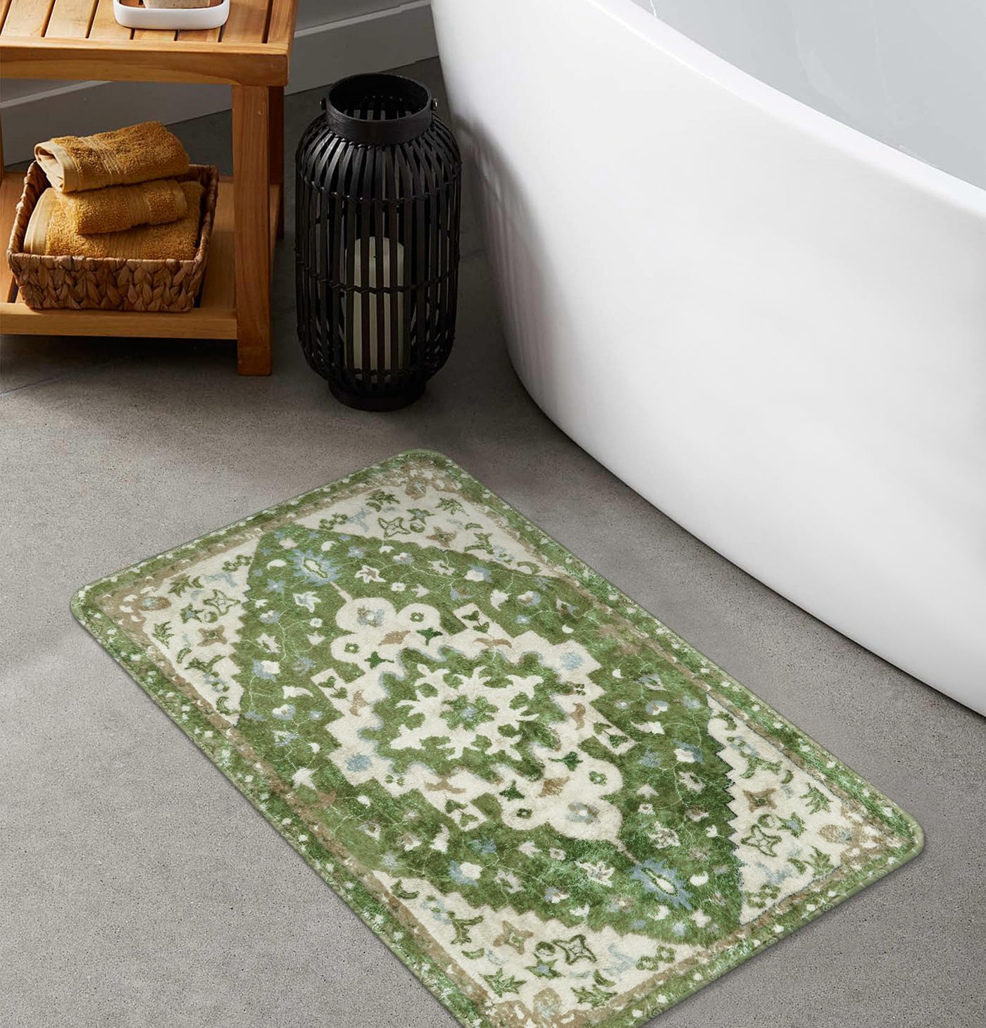 Amazon.com: Uphome Vintage Tribal Bath Mat Sage Green Boho Non-Slip ...